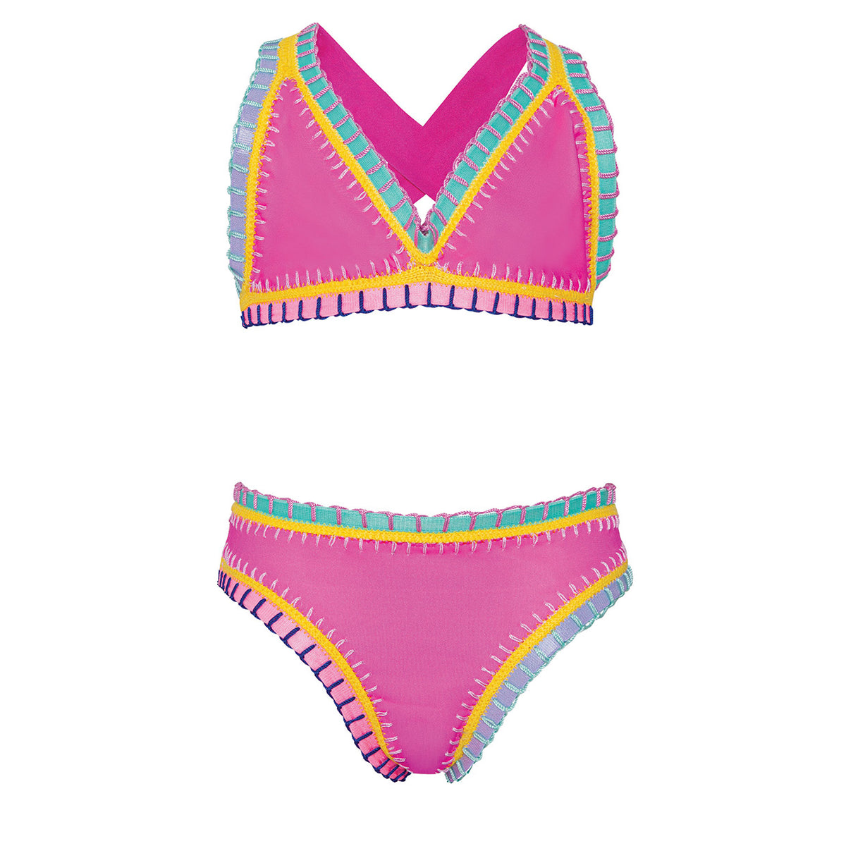 Kids Bright Pink Rainbow Embroidered Bikini | PQ Swim