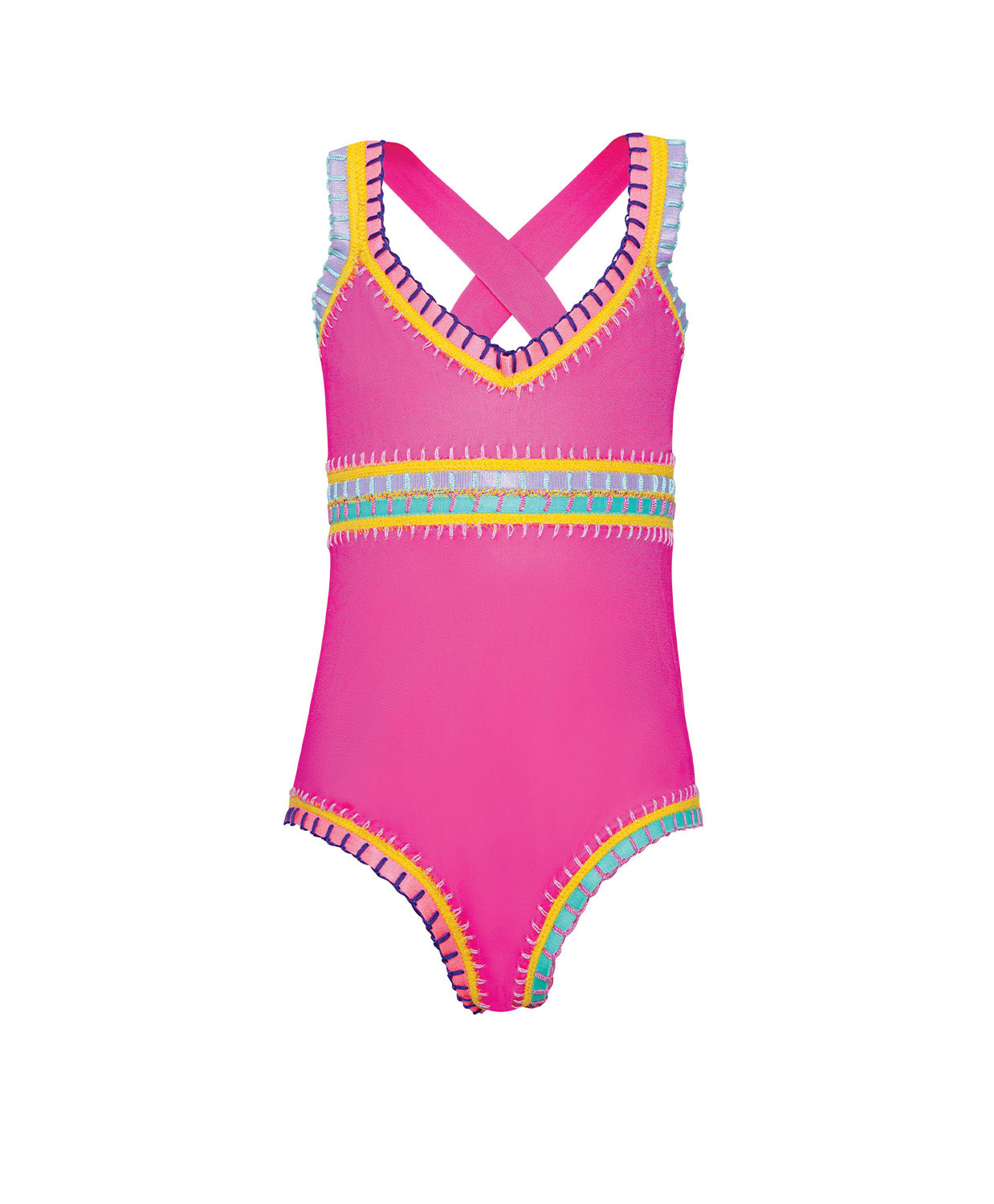 Kids Bright Pink Sadie Rainbow Embroidered One Piece | PQ Swim