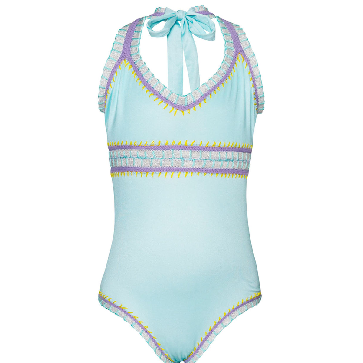 Kids Light Blue Rainbow Embroidered One Piece | PQ Swim