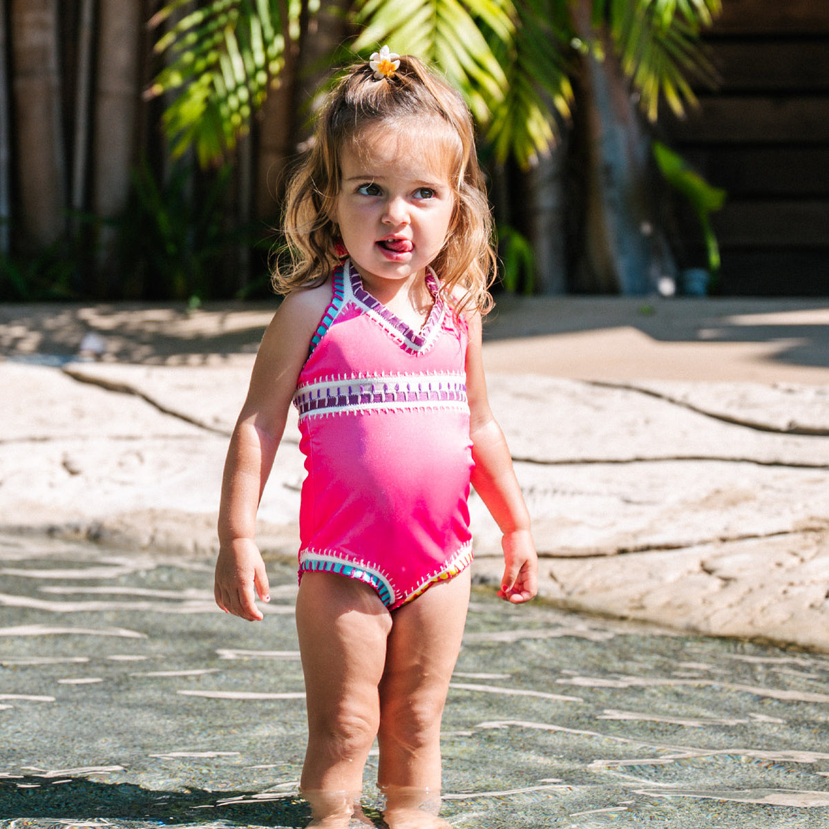 Kids Hot Pink Rainbow Embroidered One Piece - Kids Swim | PQ Swim